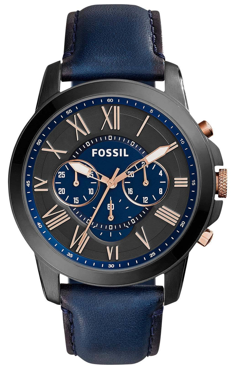 Fossil Grant Chronograph Black and Blue Dial Blue Leather FS5061 Men's ...
