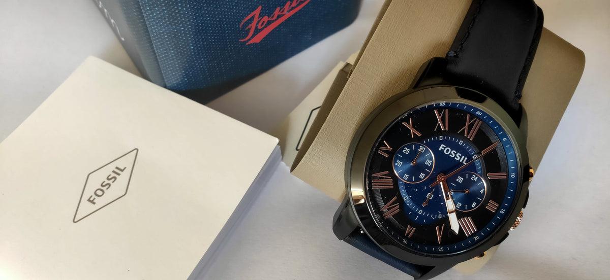 Fossil Grant Chronograph Black and Blue Dial Blue Leather FS5061 Men's ...